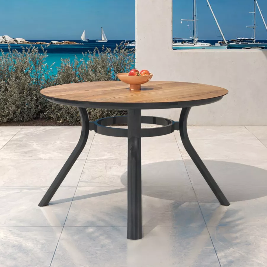 Table de jardin ronde aluminium 6 places (D120 cm) Amalfi - Gris ...