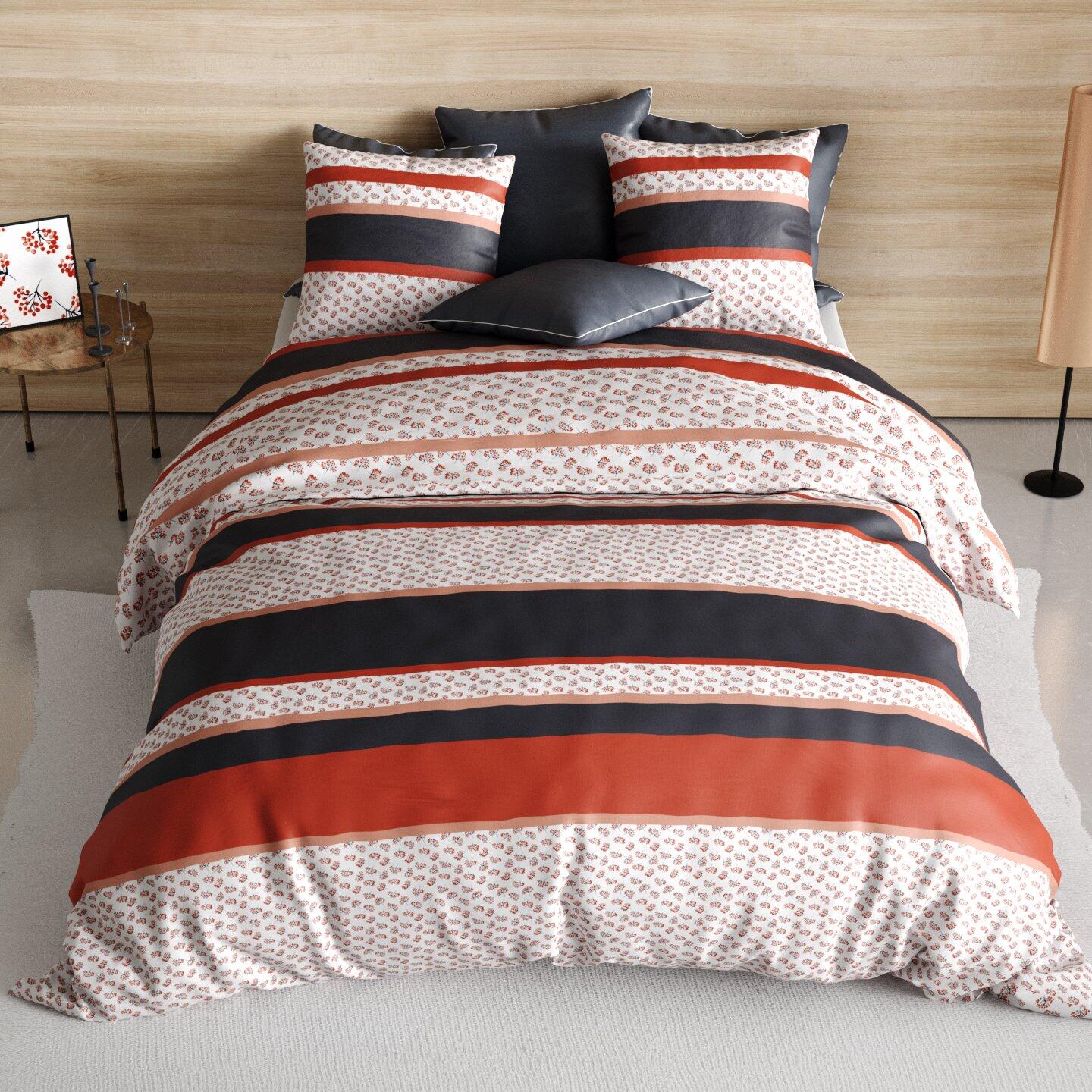 Housse de couette et deux taies coton (260 cm) Fida Rouge - Linge de ...