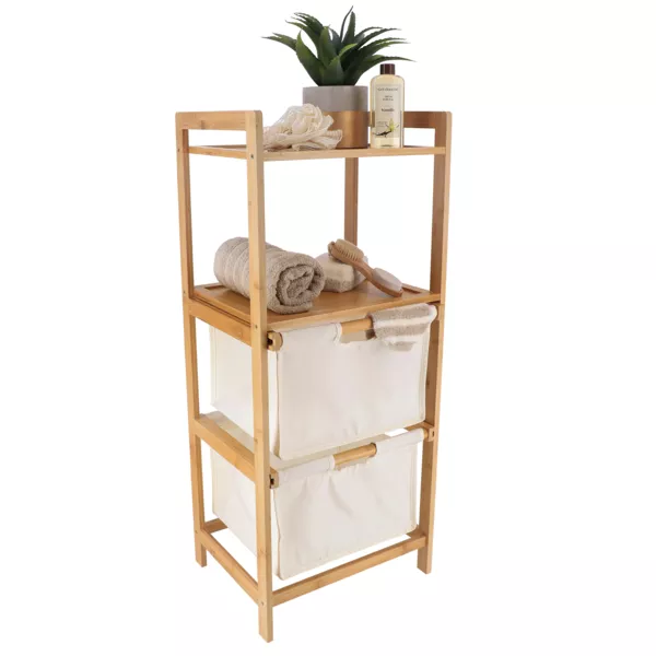 Badezimmerregal mit Körben 3 Ebenen (H90 cm) Purebamboo Cremeweiß ...