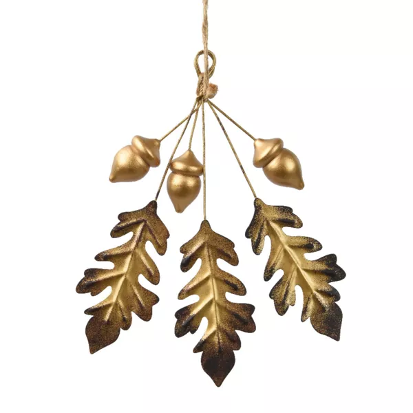 Feuille décorative en métal (H15 cm) Gland du chêne Or - Couronne et ...