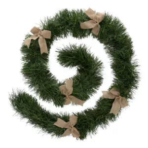 Guirlande de sapin (270 cm) Nœuds de jute Vert sapin - Couronne et branche - Eminza