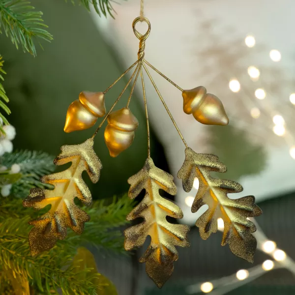 Feuille décorative en métal (H15 cm) Gland du chêne Or - Couronne et ...