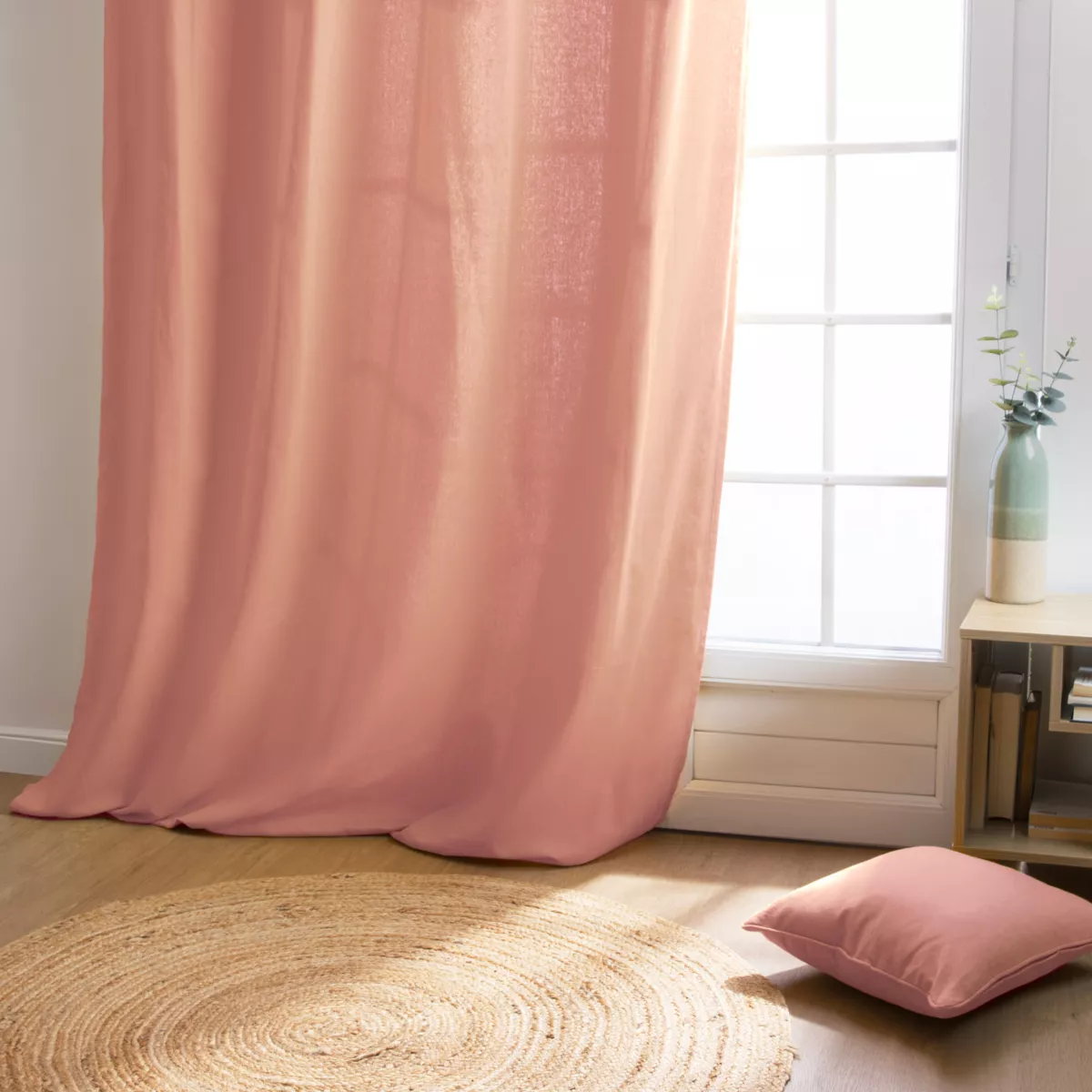 Rideau coton (140 x 260 cm) Pixel Rose pêche - Rideau / Voilage / Store ...