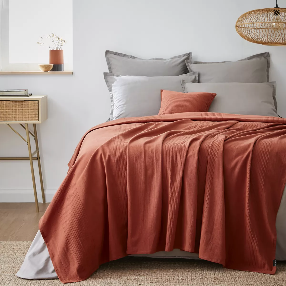 Couvre-lit coton tissé (220 x 250 cm) Léa Terracotta - Linge de lit ...