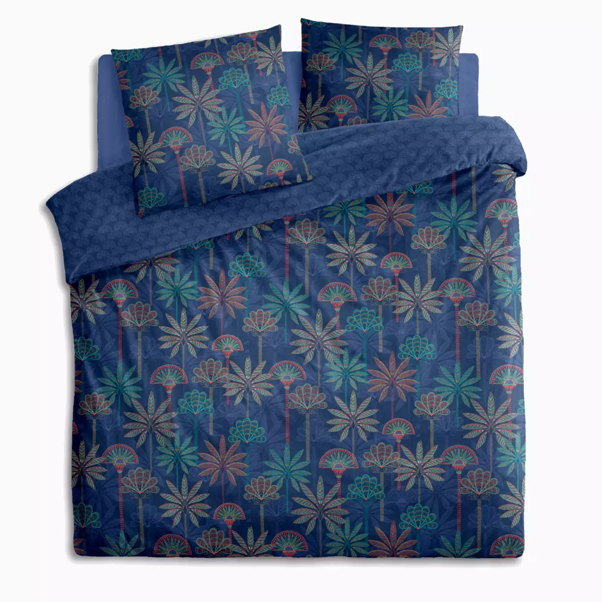 Housse de couette et deux taies coton (260 cm) Papira Bleue - Linge de ...