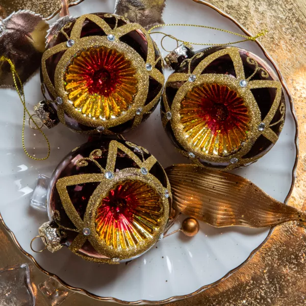 Lot de 3 boules de Noël en verre (D80 mm) Impérial Noir truffé et or ...