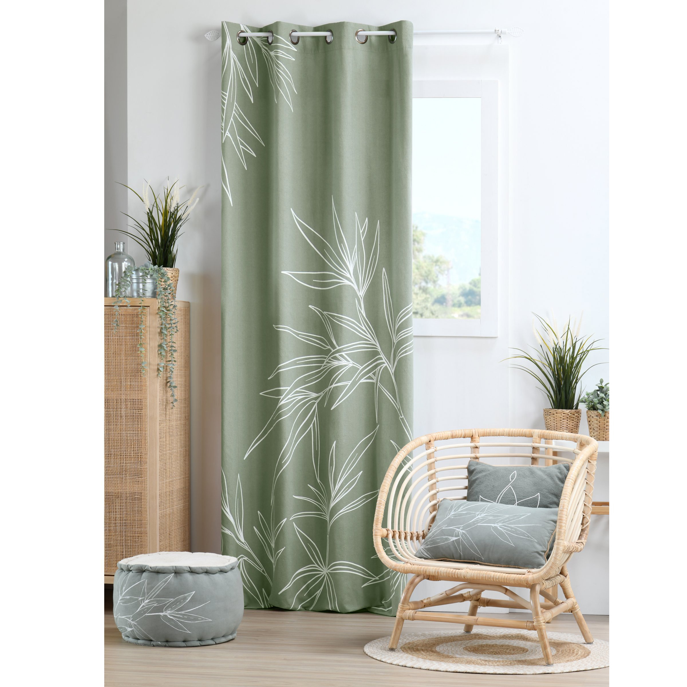 Rideau coton (140 x 260 cm) Asana Vert sauge - Rideau / Voilage / Store ...