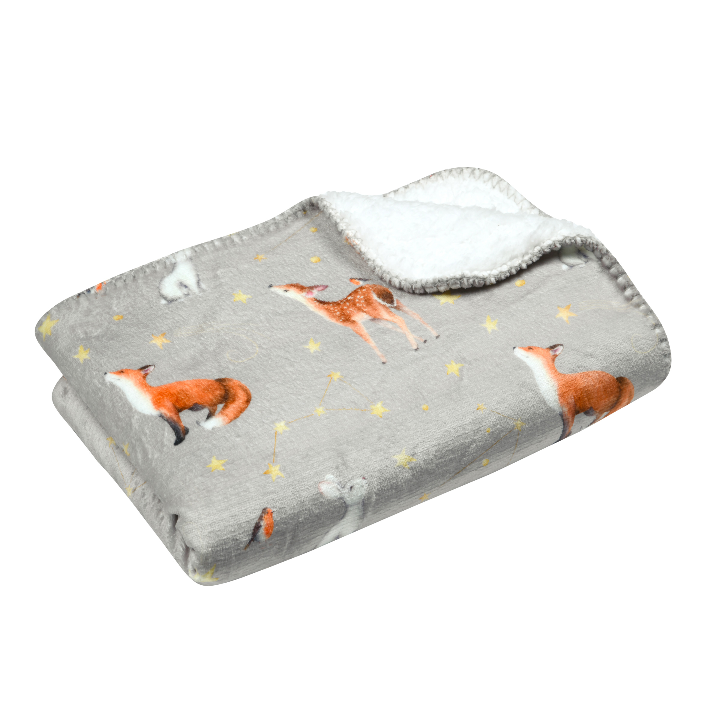 PLAID enfant FERDINAND gris 70X100 motifs renards et lapins - Linge de ...