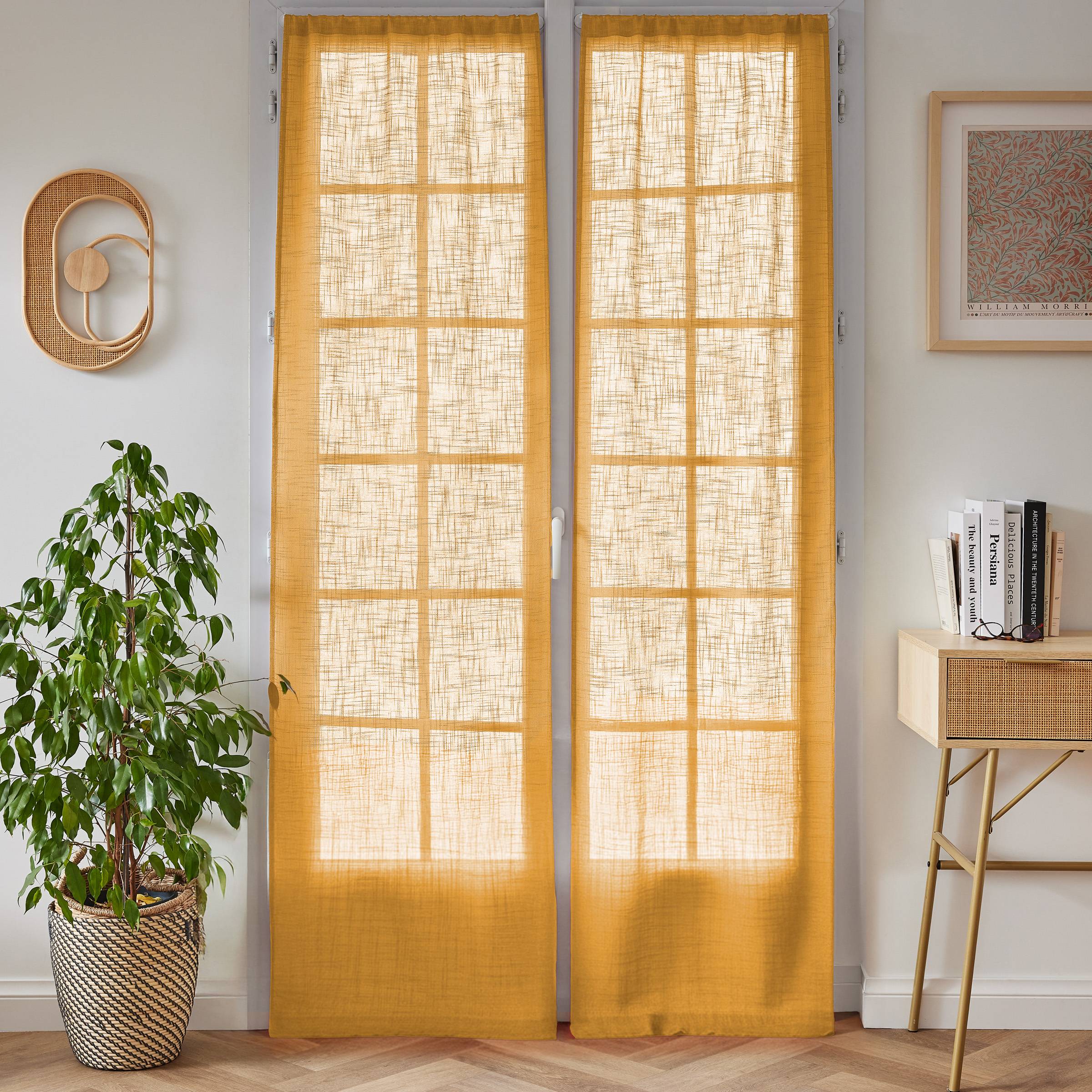 Paar Vorhänge mit Schlaufen, Leinenoptik (70 x 200 cm) Robin Ocker-Gelb ...